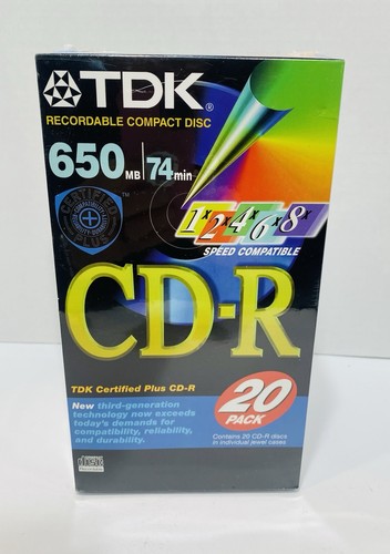 TDK CD-R 20 Pack Recordable Compact Discs w/ Jewel Cases 650MB 74 ...