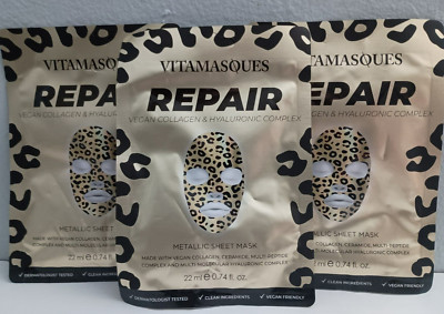 3 Vitamasques REPAIR Vegan Collagen and Hyaluronic Complex Metallic ...