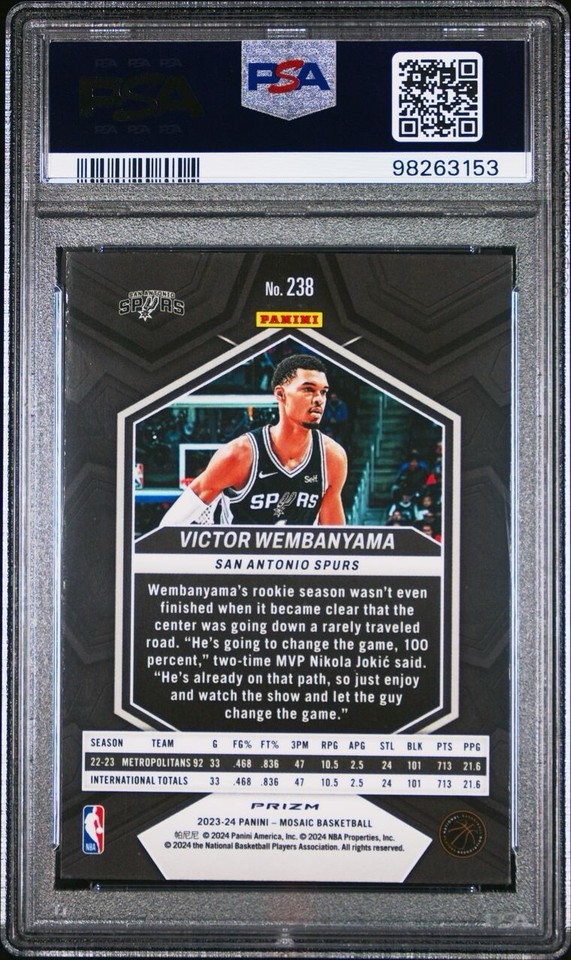 2023 PANINI MOSAIC REACTIVE BLUE #238 VICTOR WEMBANYAMA ROOKIE RC PSA ...