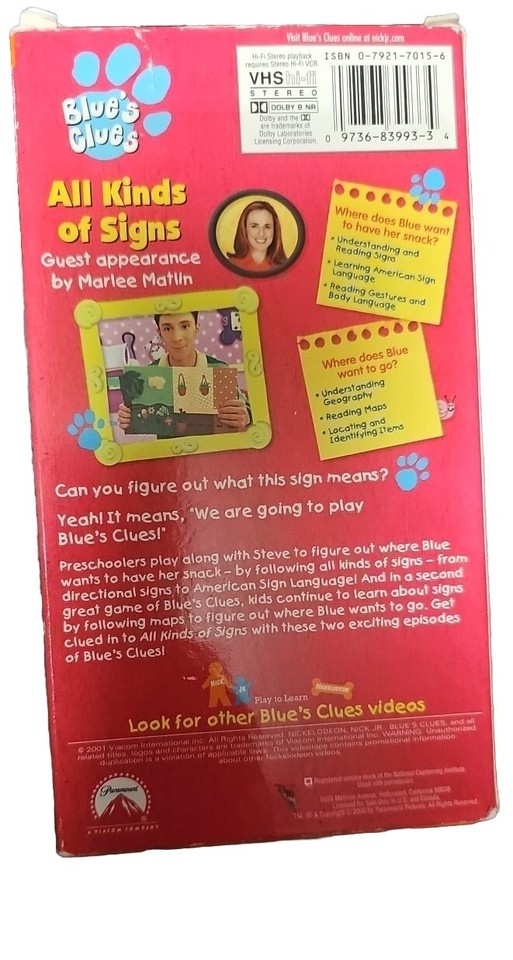 Blues Clues All Kinds of Signs VHS 2001 Nick Jr. Sign Language ASL ...