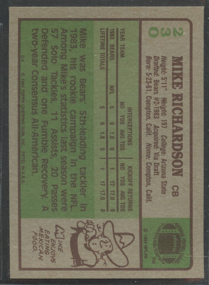 1984 Topps #230 Mike Richardson Chicago Bears | eBay