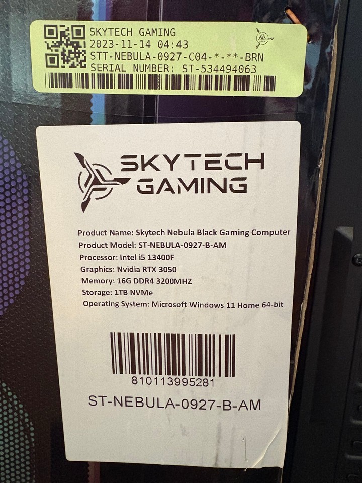 Skytech Nebula gaming PC, Intel i5 13400F, Nvidia RTX 3050, 16GB DDR4, 1TB HD | eBay