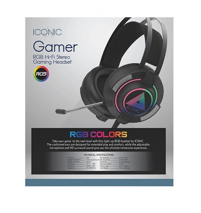 Iconic Gamer Stereo RGB Light-up Gaming Headset for PC and Console [M ...