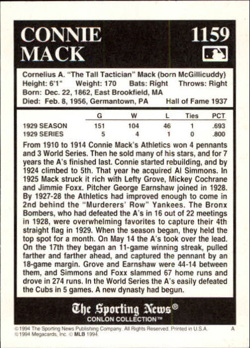 1994 Conlon TSN #1159 Connie Mack MG | eBay