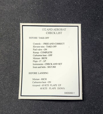 Cessna - Placard Checklist P/N: 0405060-1 | eBay