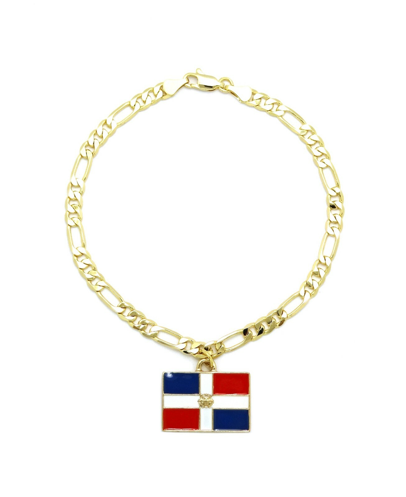 WOMEN'S GOLD PT DOMINICAN REPUBLIC CHARM 5mm 10" FIGARO CHAIN ANKLET ...