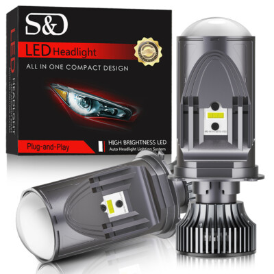 2Pcs H4 Mini Bi-LED Projector Lens LED Headlight Hi-Lo 30000LM 130W ...