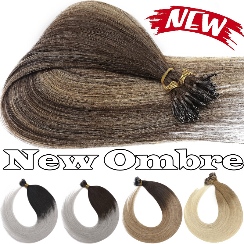 Balayage Nano Ring Tip Rings Loop Beads 100% Russian Remy Human Hair ...