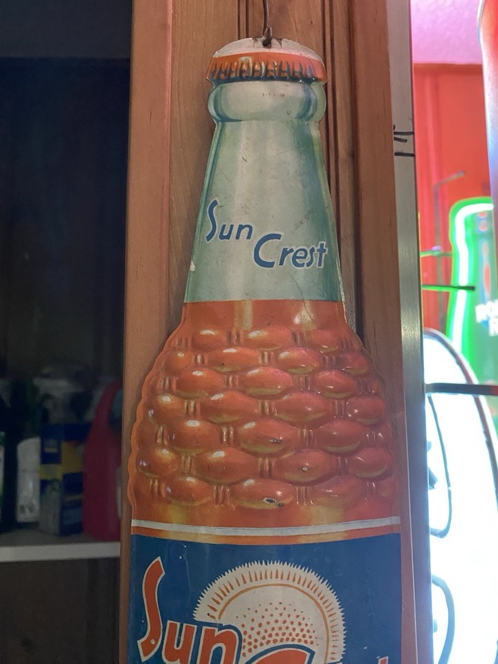 RARE VINTAGE 1950'S SUN CREST ORANGE SODA POP 17" Steel THERMOMETER ...