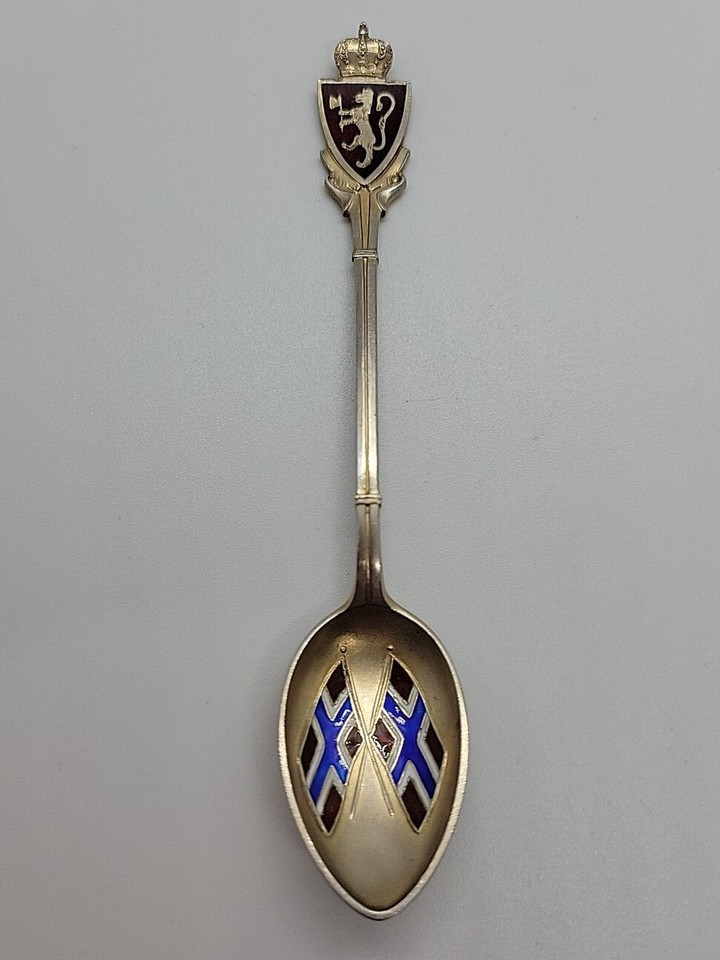 Rare Antique Silver Souvenir Spoon, Norge, Norway Kingdom Crown Flag ...