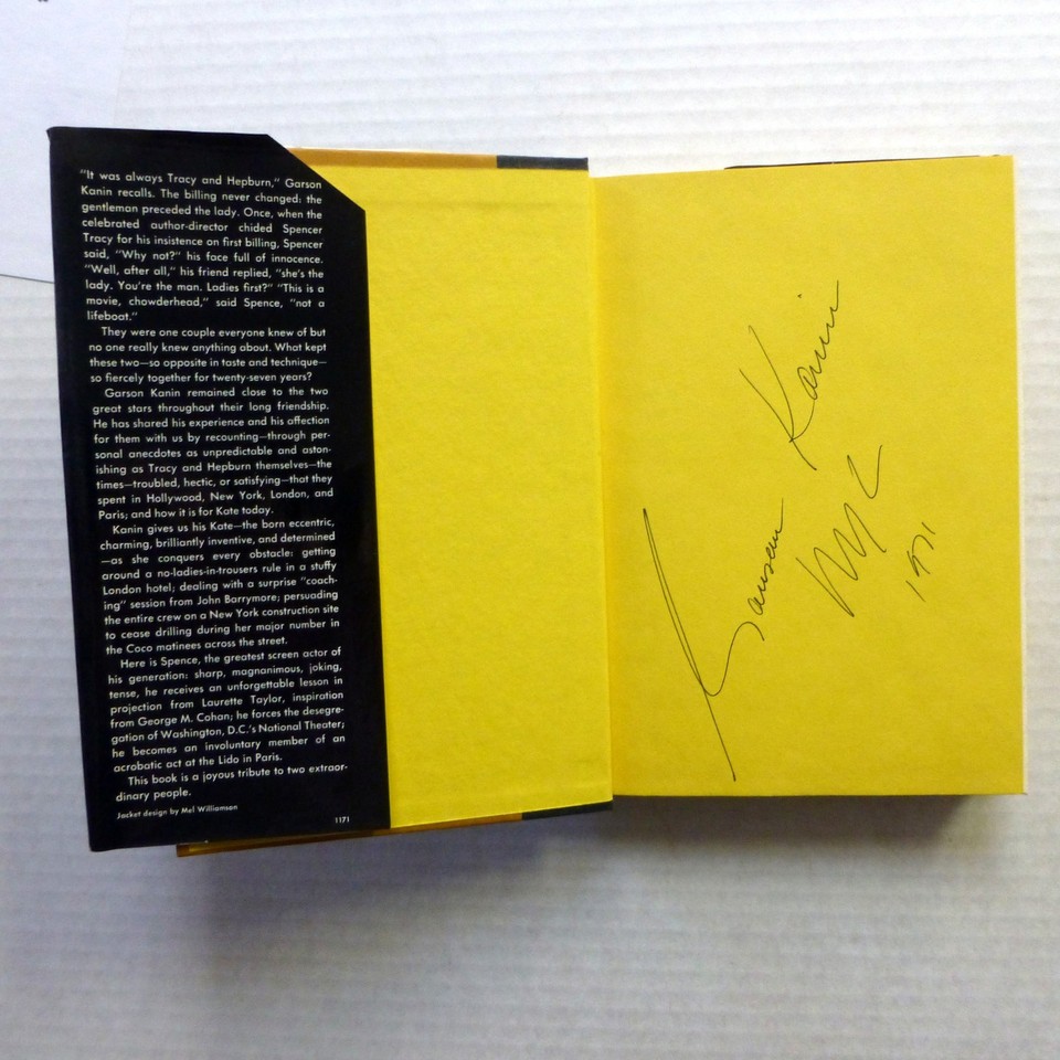 TRACY and HEPBURN an intimate memoir by GARSON KANIN BOOK autographed ...