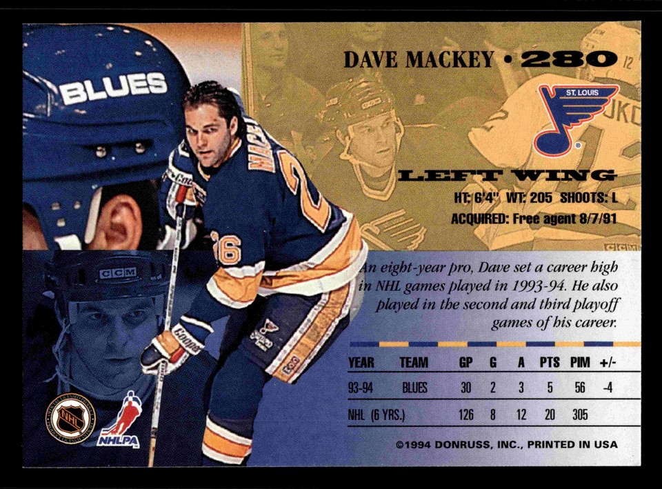 1994-95 Leaf Dave Mackey #280 - St. Louis Blues | eBay
