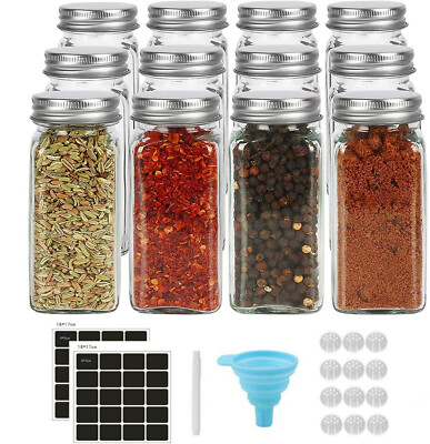 12X Spice Jars Airtight Salt Container w/ Lid Label Pen Square ...