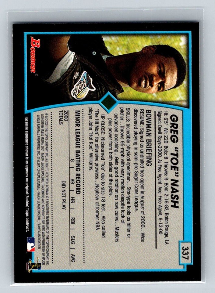 2001 Bowman #337 Greg Toe Nash RC | eBay
