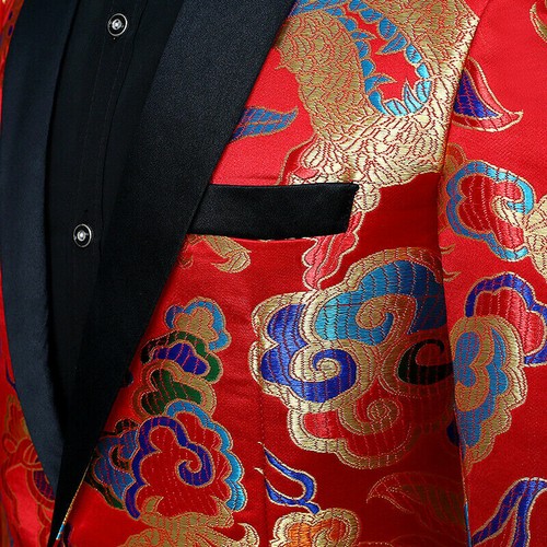 Mens Chinese Vintage Red Dragon Pattern Suit Blazer Wedding Jacket ...