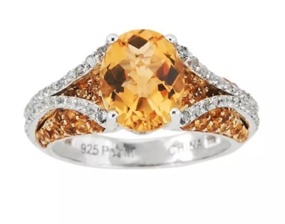 QVC 3.50cttw Citrine & Diamond Cut White Topaz Sterling Silver Ring ...