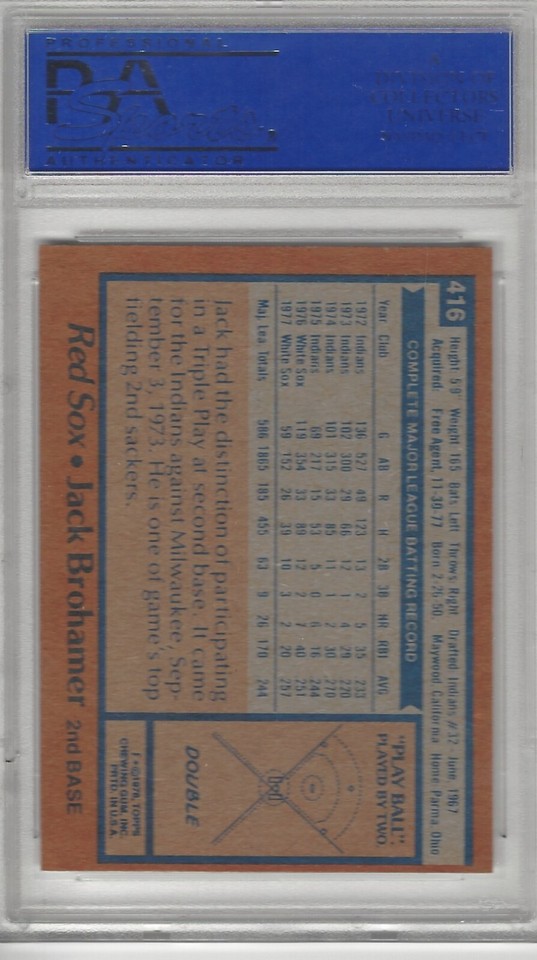 1978 Topps #416 JACK BROHAMER - RED SOX - PSA 9 | eBay