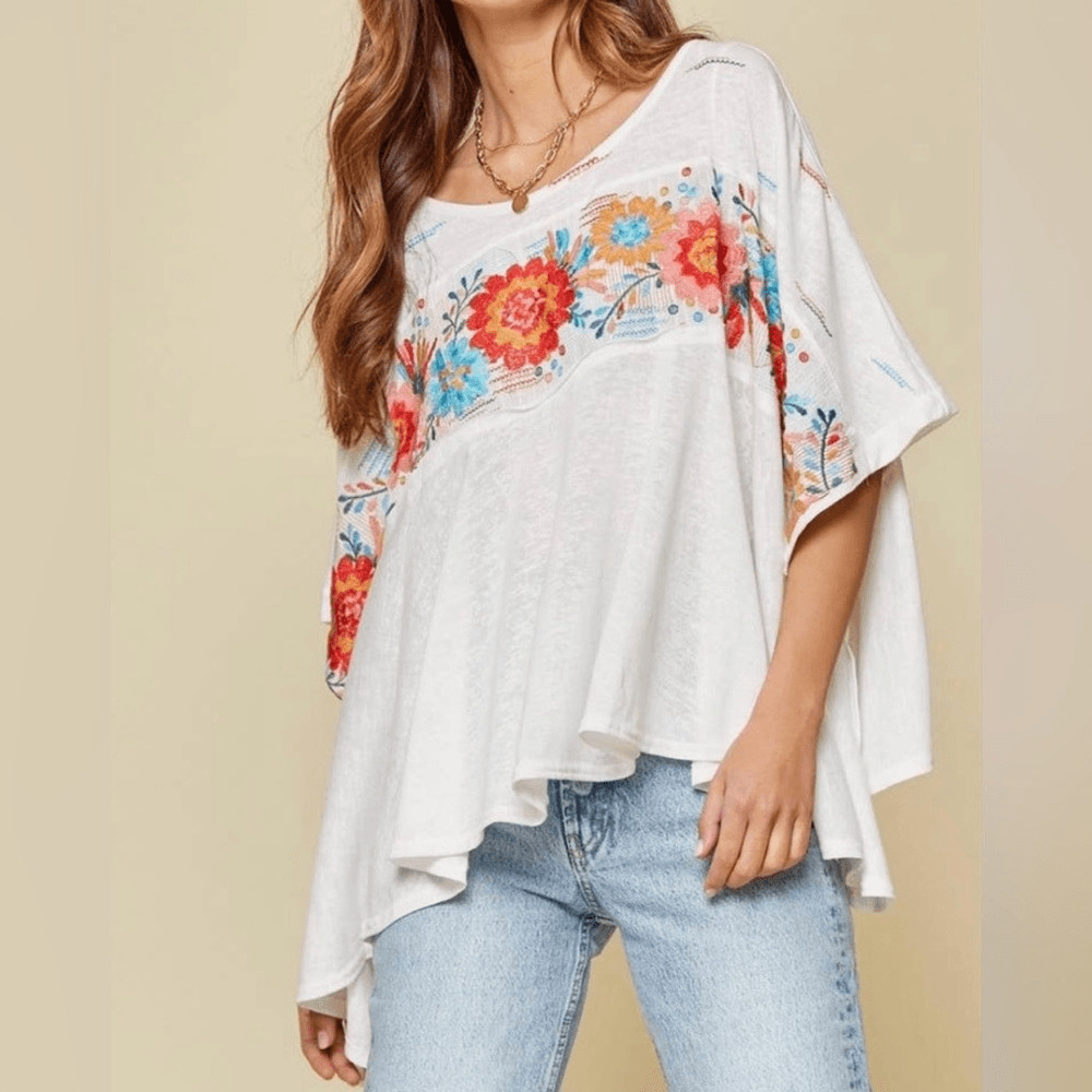 SAVANNA JANE Wildflower Embroidered Knit Top Size 1… - Gem
