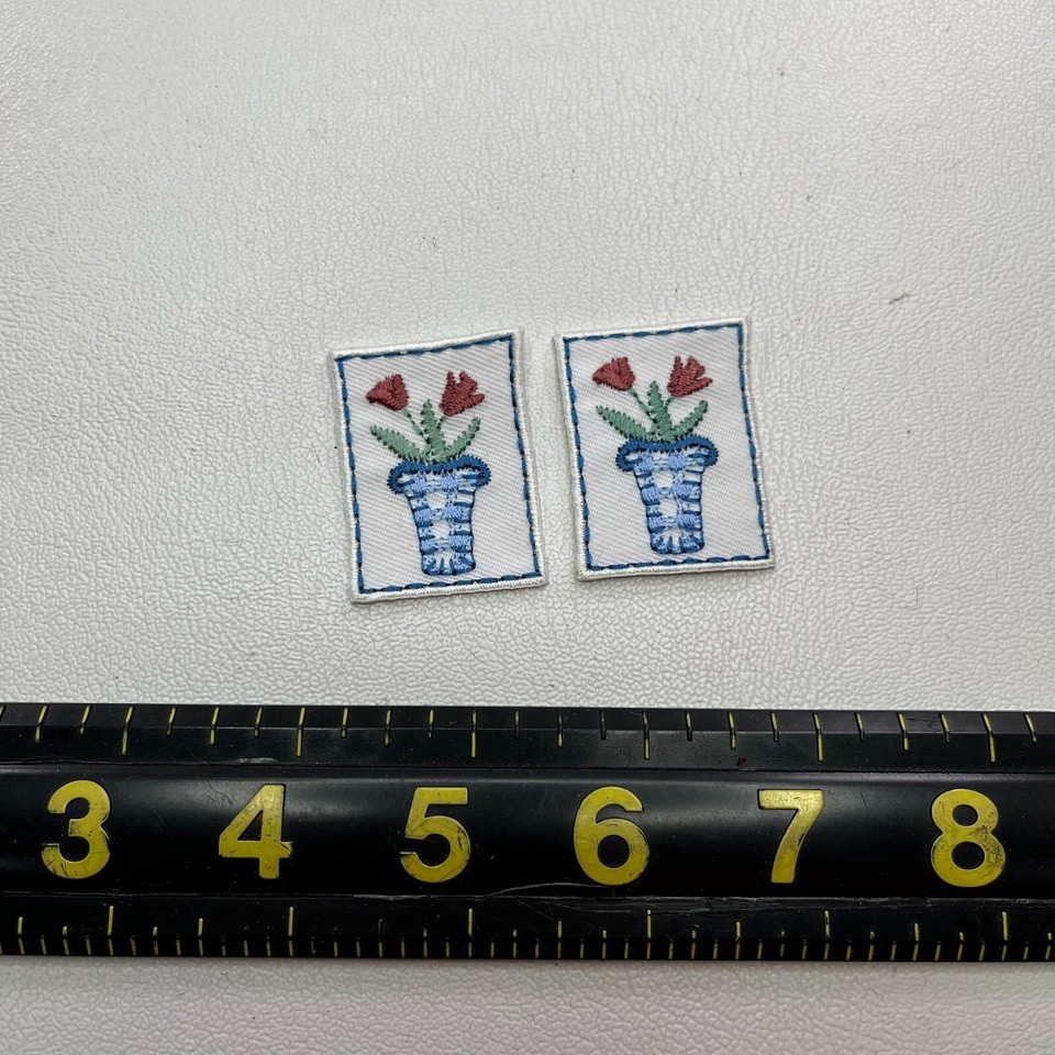 2 FLOWER POT PATCHES Small Applique Patch Clothing Embellishment T055 ...