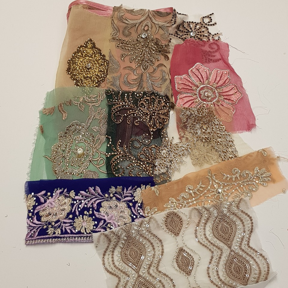 Sari scraps beaded embellished fabric offcuts art projects sequin ...