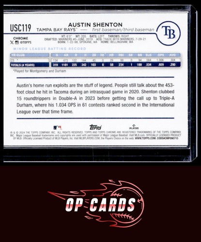 Austin Shenton 2024 Topps Chrome Update #USC119 Magenta Refractors ...