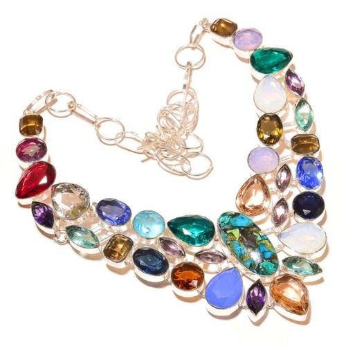 Turquoise, Smoky, Tourmaline, Opalite, Crystal Multi Cut Stone Handmade Necklace | eBay