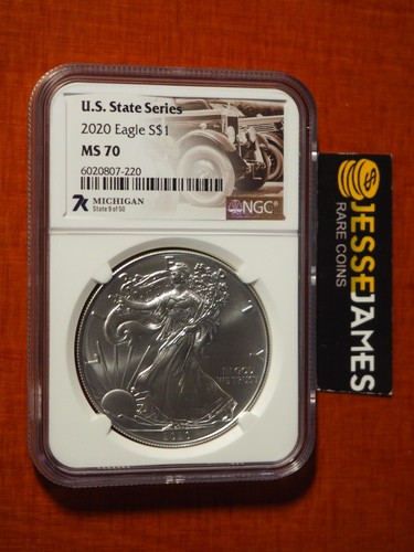 2020 $1 AMERICAN SILVER EAGLE NGC MS70 U.S. STATE SERIES MICHIGAN LABEL ...
