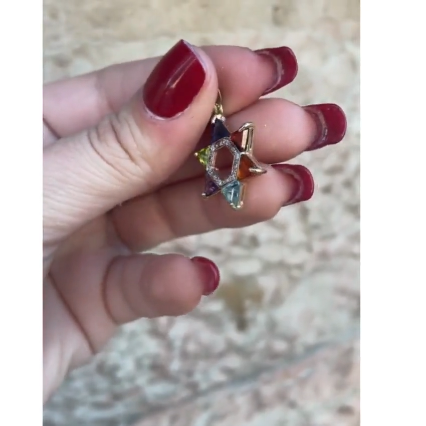 Star of David Jewish Pendant with Multicolored Stones 14k Yellow Gold ...