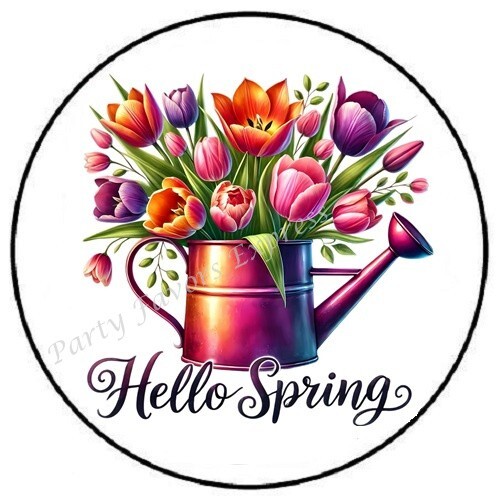 HELLO SPRING WATERING CAN ENVELOPE SEALS LABELS STICKERS PARTY FAVORS ...