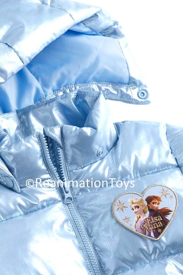 H&M Disney Frozen Elsa Anna Blue Sparkle Prism Puffer Jacket Winter ...