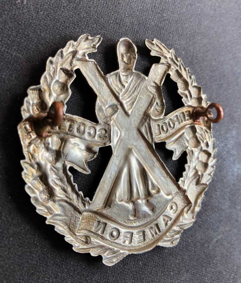 Liverpool Scottish (Queens Own Cameron Highlanders) White metal cap ...