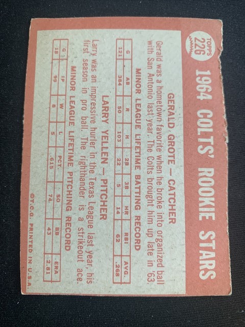 1964 Topps - 1964 Rookie Stars #226 Jerry Grote, Larry Yellen (RC) for ...