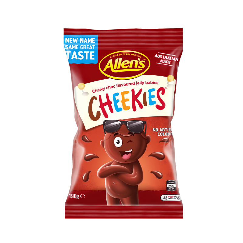 12 x 190g ALLENS CHEEKIES BULK LOLLIES CHOCOLATE BROWN JELLY BABY HANG ...