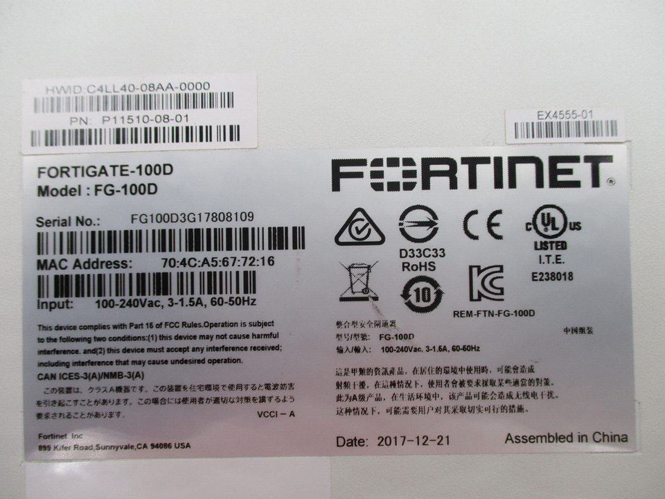 Fortinet FortiGate FG-100D Firewall Network Security Appliance P/N ...