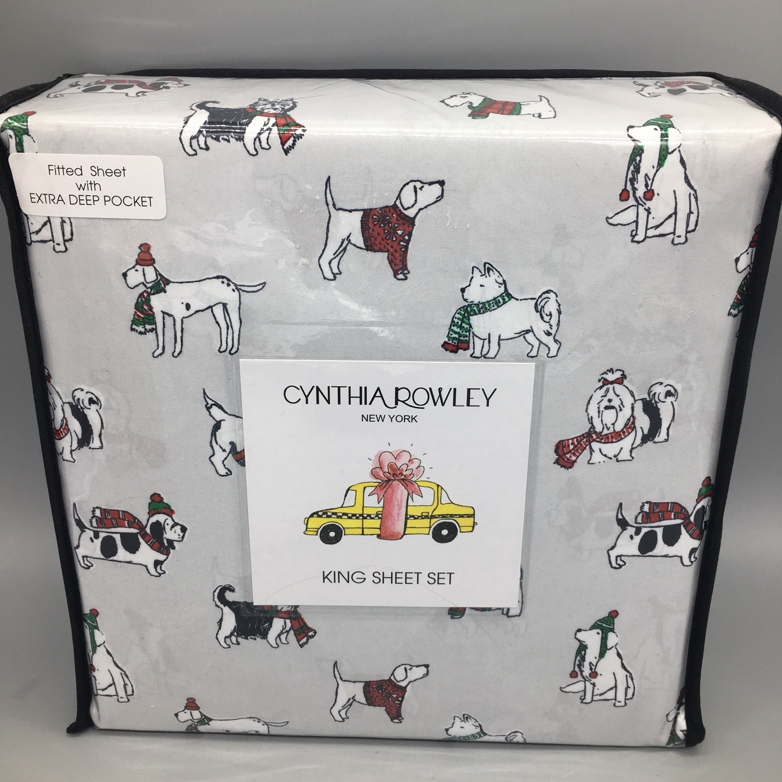 Cynthia Rowley Christmas Dog KING Sheet Set Holiday Winter Sweater ...