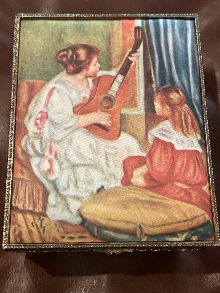 VINTAGE ART DECO MUSIC BOX JEWELRY BOX RENOIR WOMAN VICTORIAN GIRL ...