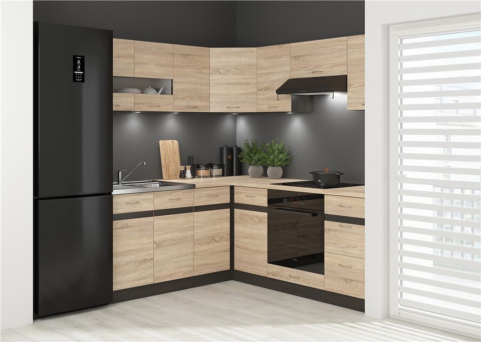 800mm Kitchen Base Unit Cabinet 2 Door 80cm Cupboard Wenge and Oak ...