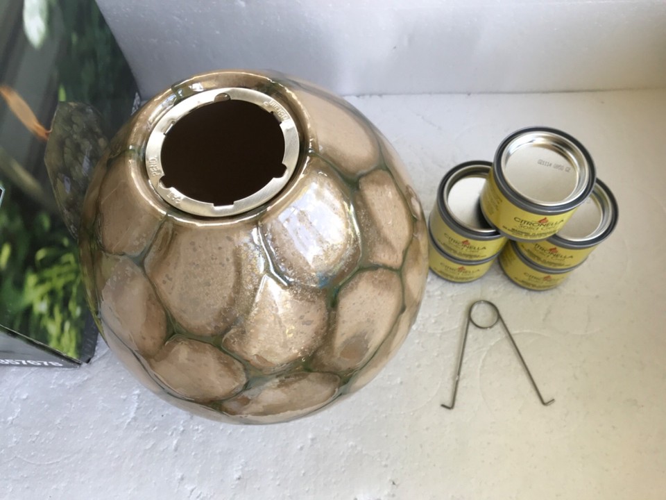 Allen + Roth Sepia Ceramic Glaze Firepot + 5 Cans Citronella Solid Fuel ...