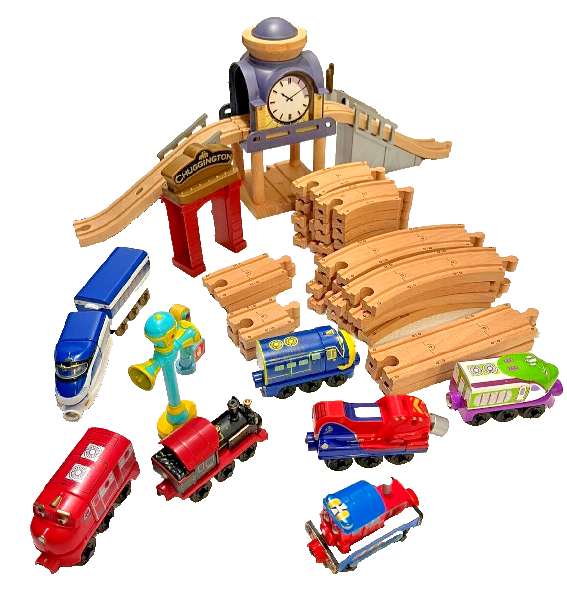 Chuggington Wooden Railway Clock Tower set, 8 Trains, works w/Thomas ...