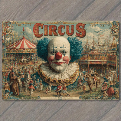 POSTCARD Circus Clown Big Top Fairground Crowd Poster | eBay