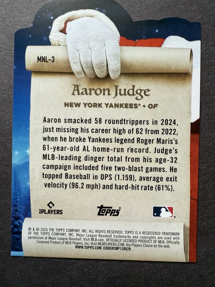 2025 Topps Holiday AARON JUDGE The Nice List 58 Home Runs #MNL-3 | eBay