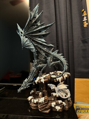 Ebros Large Dark Dragon with Frozen Ice White Baby Hatchling Statue 18. ...