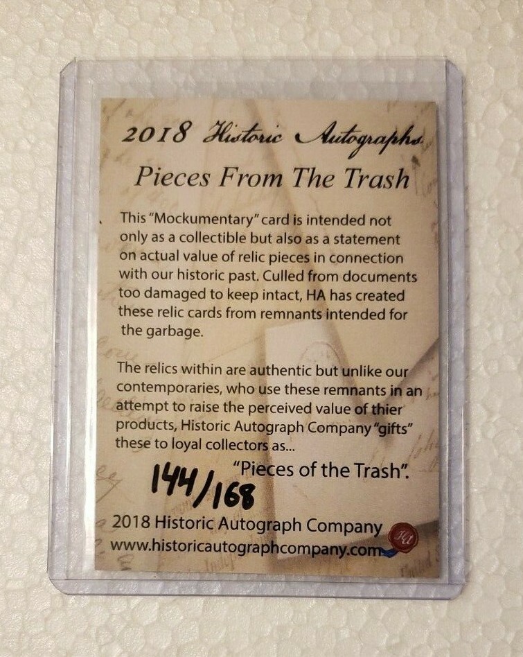 2018 Historic Autographs Pieces From the Trash Grover Cleveland SN 144/ ...