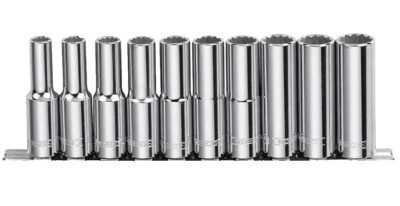 Sidchrome 10 Pce 1/2" Drv Metric Deep Long Socket Set on Rail 10-19mm ...