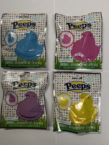 4X Peeps Chick Shaped Kids Bath Bomb Scented Vanilla Strawberry Grape ...