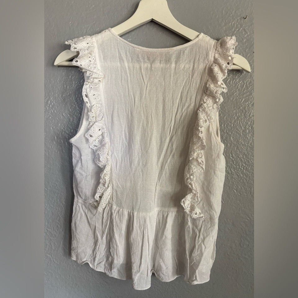 ZARA Trafaluc Collection Cottage Core Cotton White Ruffle Top Size ...