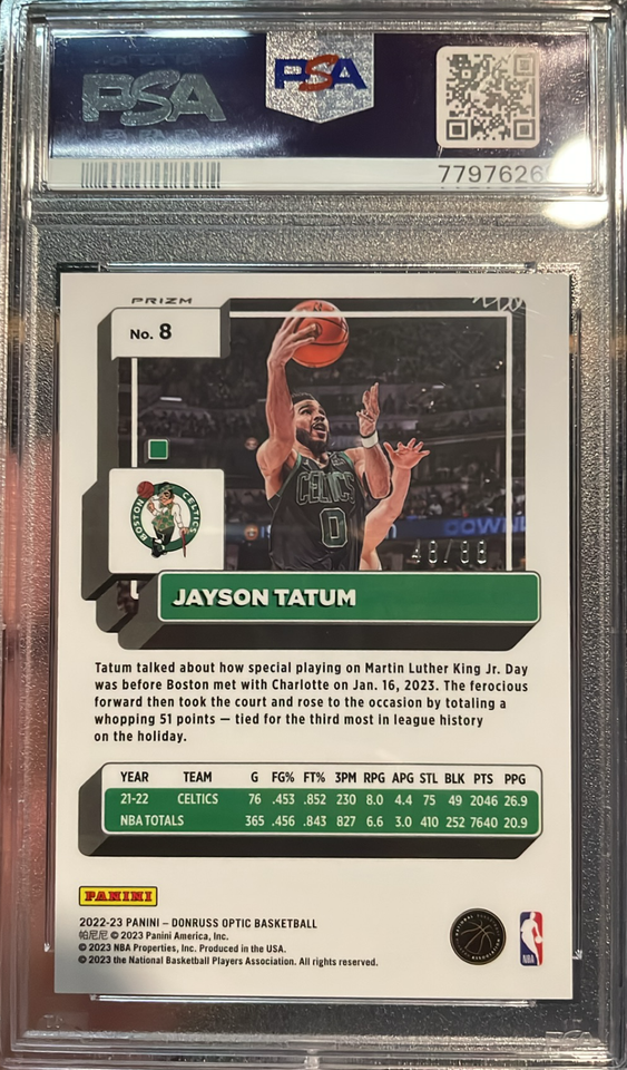 2022-23 Optic Jayson Tatum #8 Red Choice /88 SP PSA 10 GEM 🔥Quick Sale🔥 ...