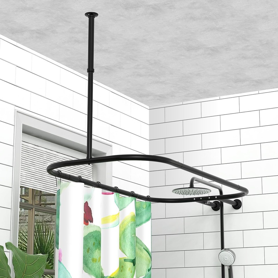 PrettyHome Shower Curtain Rod Hoop Square Shape Bathroom Heavy Duty No ...