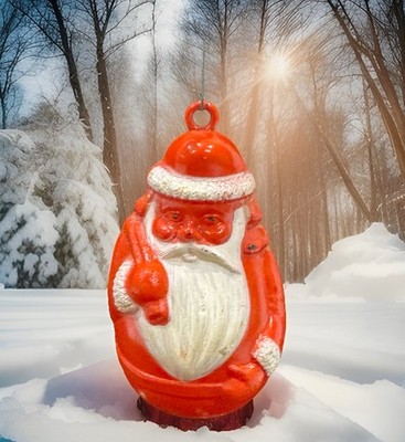 Vintage Irwin Celluloid Christmas Ornament Santa Claus Roly Poly w Sack ...