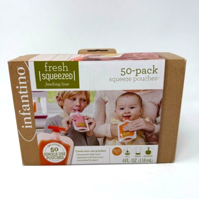 Infantino Fresh Squeezed 50 Pack Single Use Squeeze Pouches 4 ounce ...